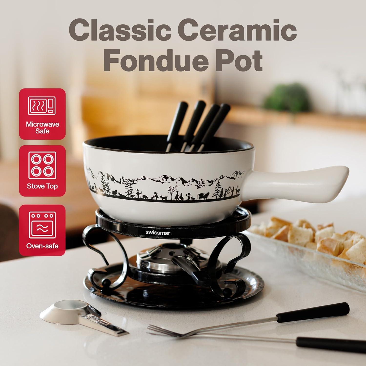 Swissmar Heidi Cheese Fondue Set – 2.8 QT / 2.65 L – Ceramic Fondue Pot ...